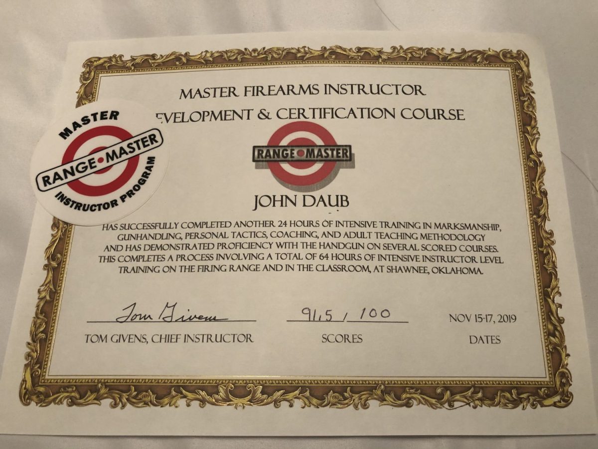 AAR – Rangemaster Master Firearms Instructor Development and Certification Course, November 15 ...